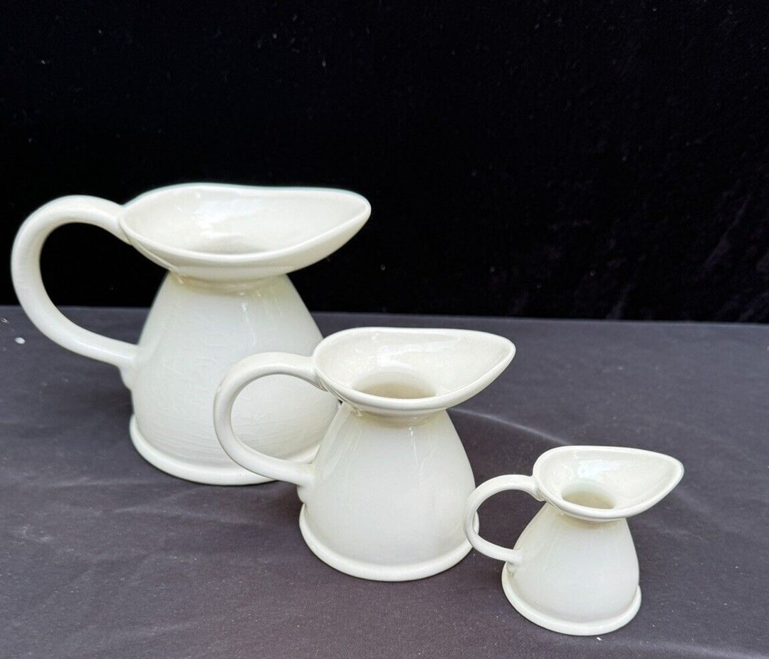 Vintage Lord Nelson Pottery England 3 Step Down Pitchers Creamers White ...