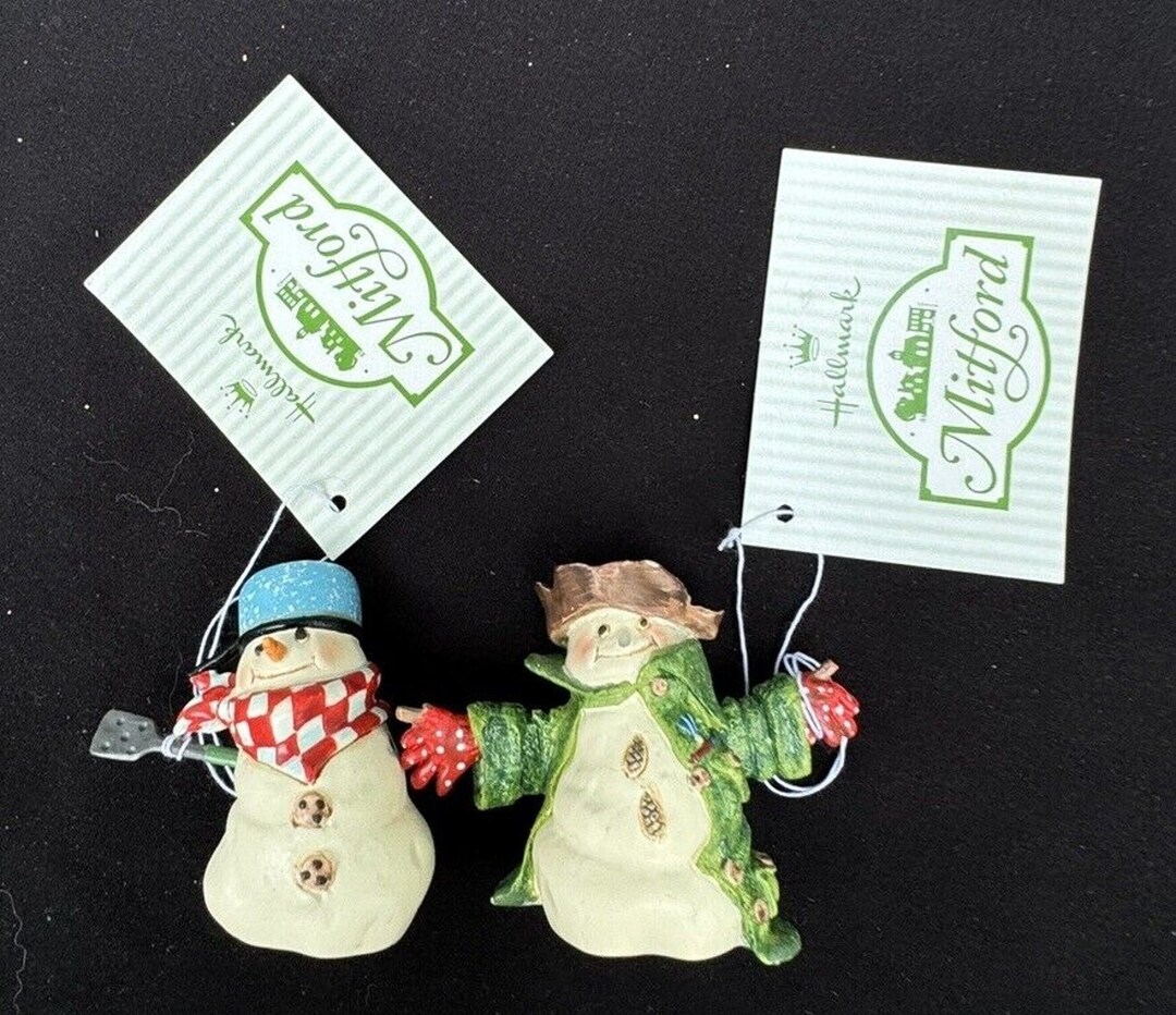 2 HALLMARK Jan Karon Miniature Miitford SNOWMAN Figurines Tags Attached ...