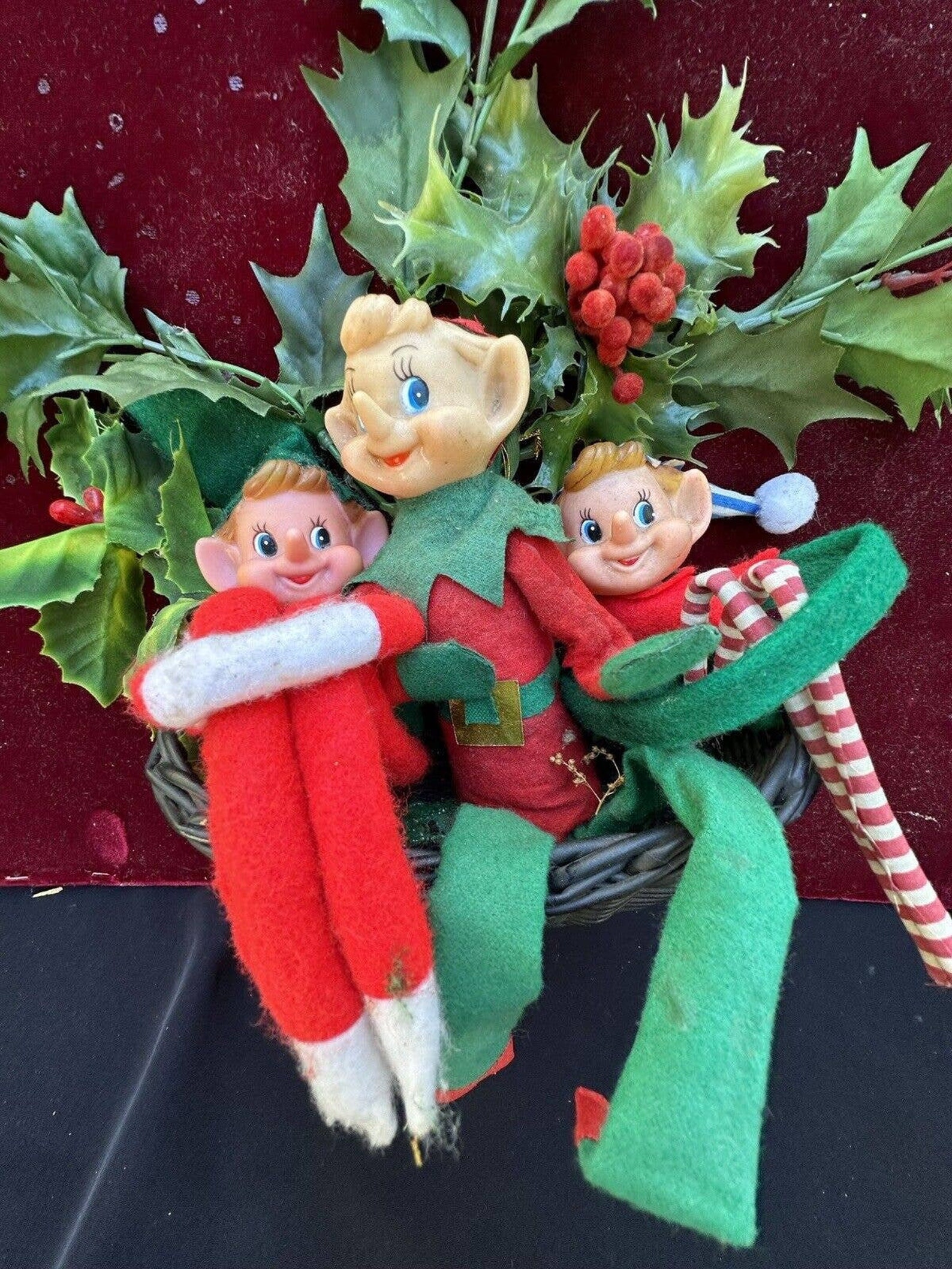 Mid Century Knee Hugger Elves Holly 20” Display Christmas Japan Pixie ...