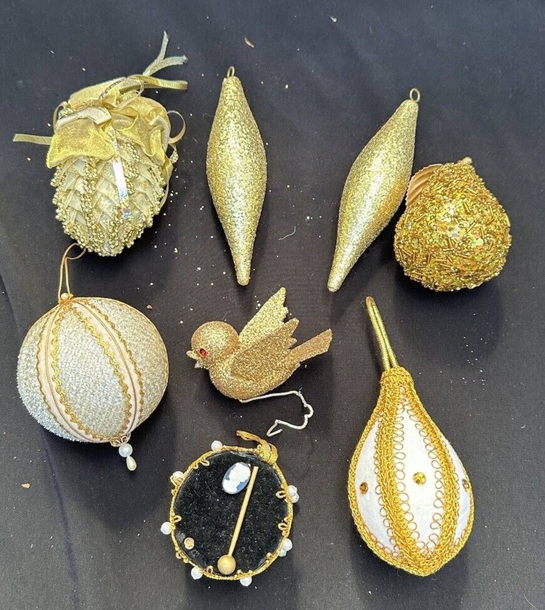 8 Vintage Gold Beaded Sequin Push Pin & Glitter Christmas Ornaments Japan S71 - Etsy
