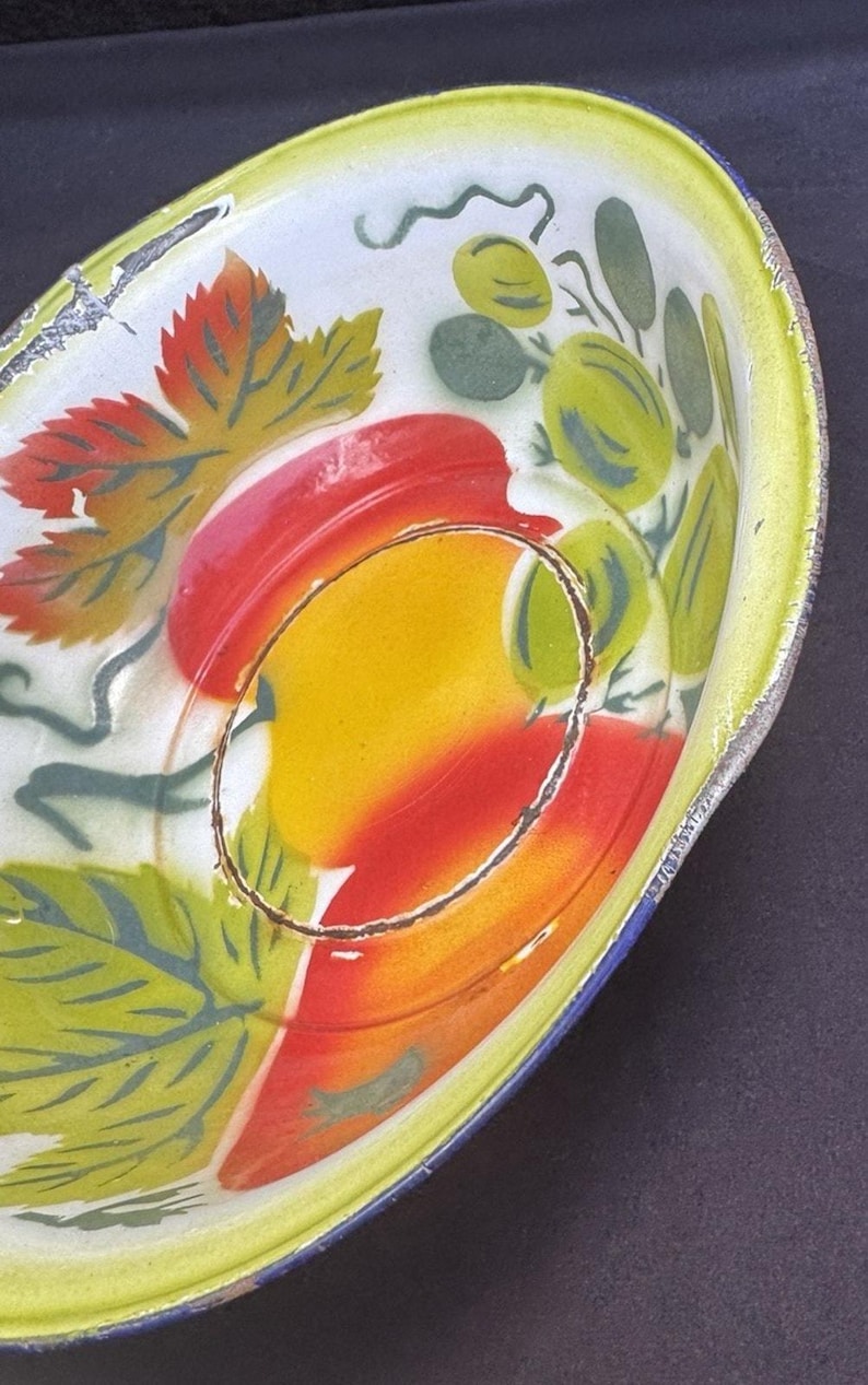 Vintage Enamelware Bowl MCM Mid Century Orange Fruit Kitsch Farmhouse ...