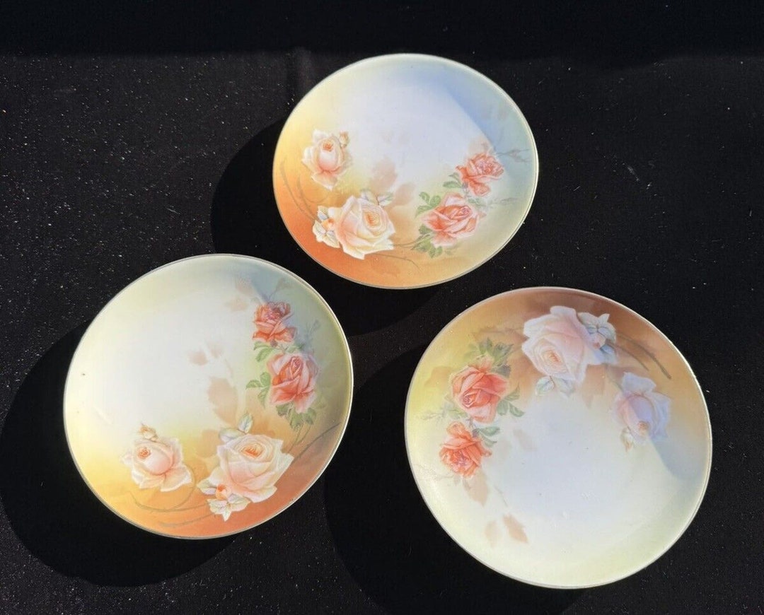 3 Stunning R.S. Germany Peach Rose Decorative Plates 6.5” Nice! -N2 - Etsy