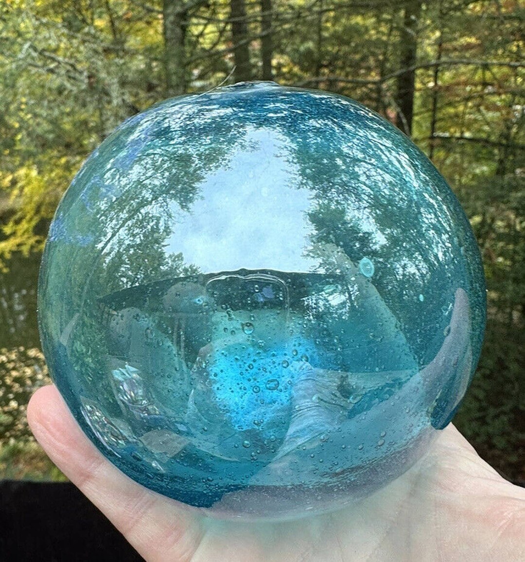 Heavy Hand Blown Glass Ball Orb Christmas Ornament Blue Air Bubble ...