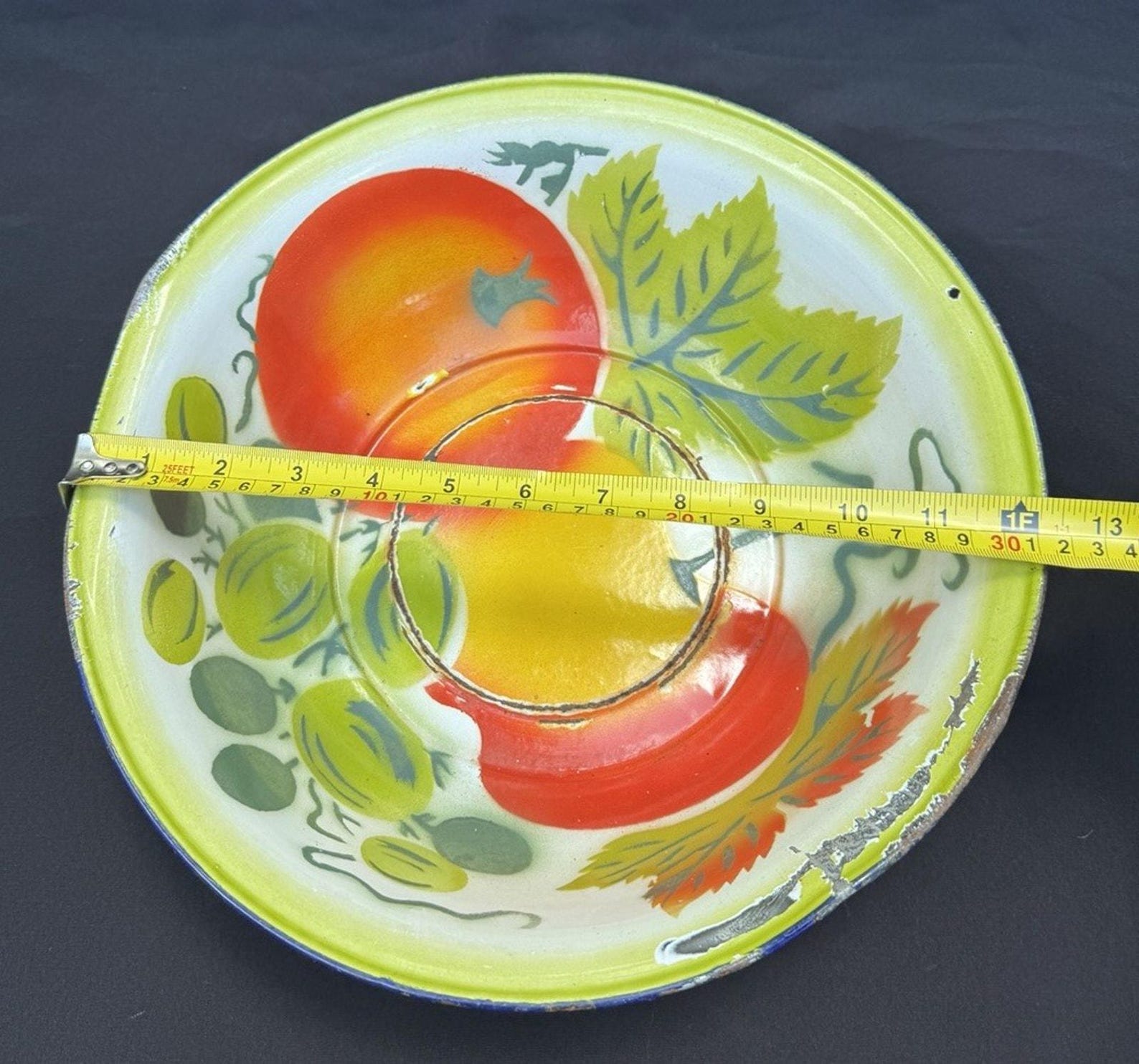 Vintage Enamelware Bowl MCM Mid Century Orange Fruit Kitsch Farmhouse ...