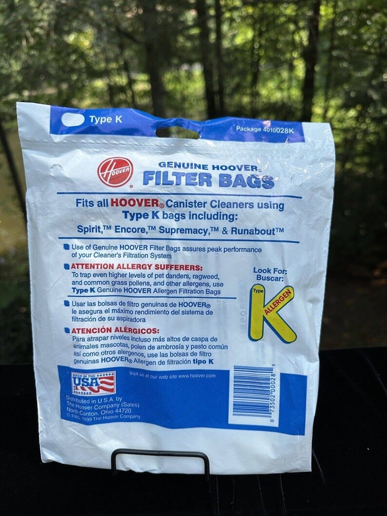 Hoover Type K Vacuum Cleaner Bags 3pk Genuine Fit All Hoover Spirit ...