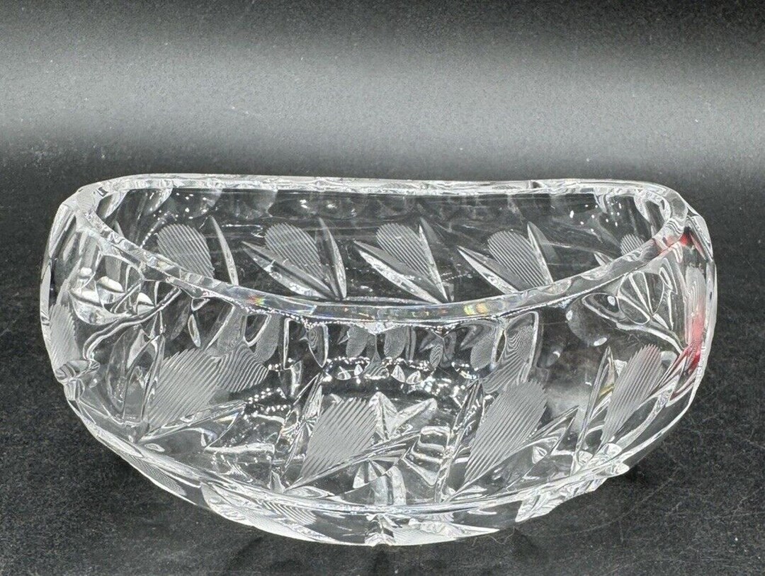 IRENA 5” Lead Crystal Poland Glass Bowl Heavy! Stunning Floral CUT ...