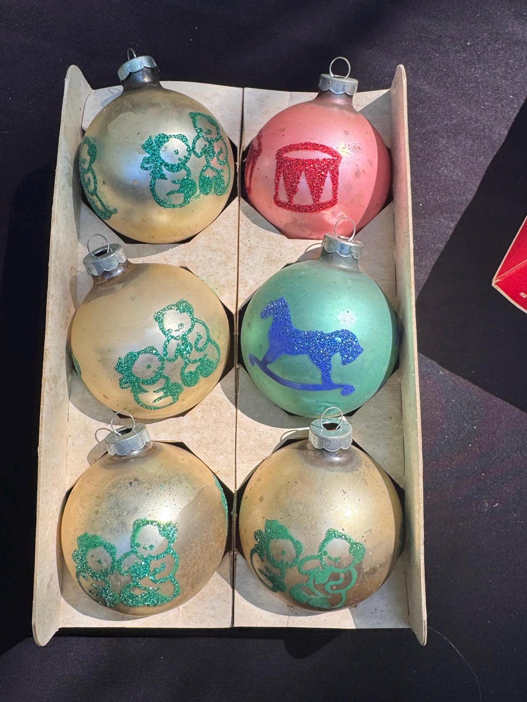 Vintage Coby Glass Ornaments Stenciled Glitter Christmas Decorations ...