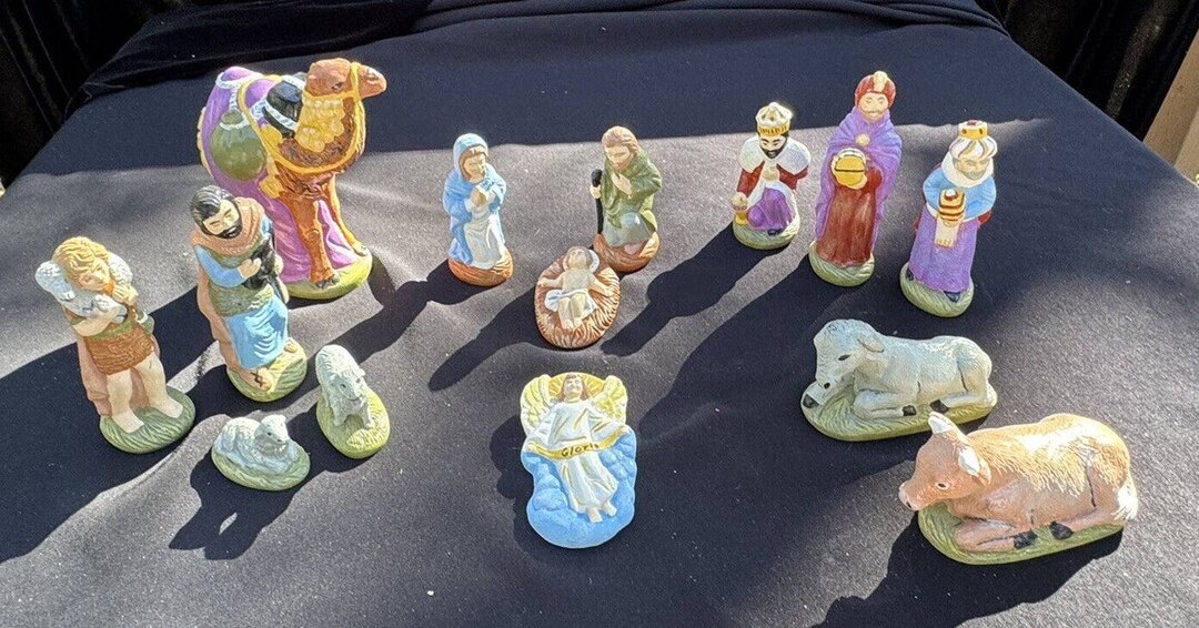 Vintage Ceramic Mold Nativity Scene Figurines Hand Painted 14 Pieces - Etsy