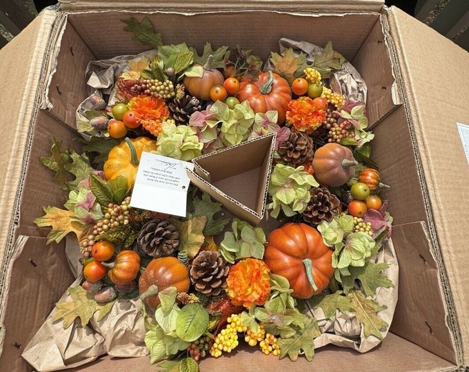 QVC Valerie Parr Hill Fall Harvest Wreath Pumpkin Pinecone Thanksgiving ...