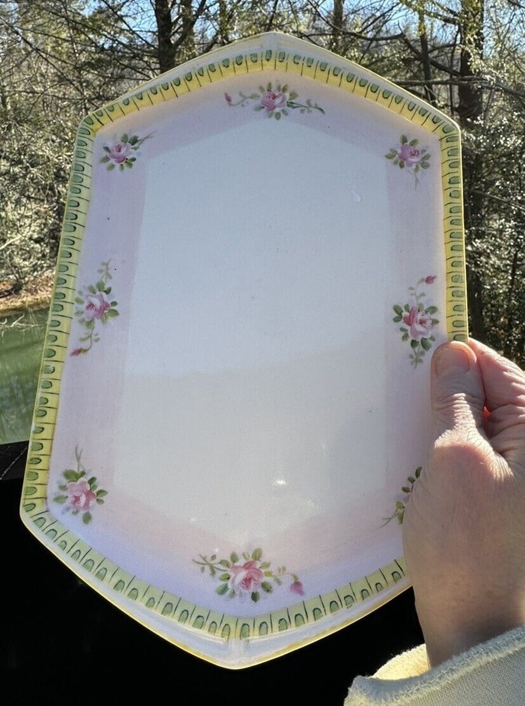 Pretty 1911 Nippon Morimura Brothers Green & Pink Tray 11.75” Heavy -N1 ...