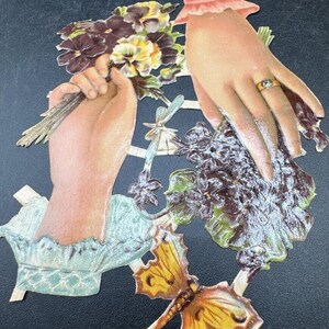 1800’s Large DIE CUT VICTORIAN Hands With Flowers Paper Card Antique 6 ...