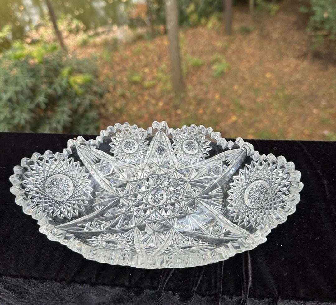 Stunning Vtg American Brilliant Cut Crystal Canoe Celery Relish Dish 9 ...