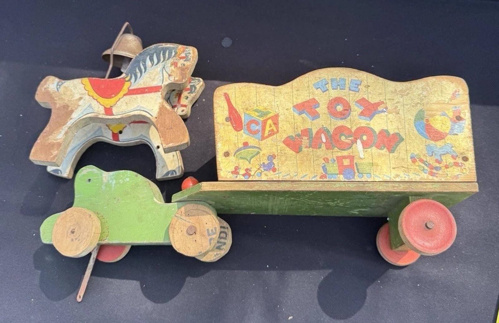 Rare Vintage 1942 Fisher Price THE TOY WAGON & Horses # 171 Well Loved ...