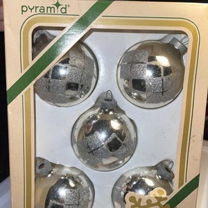 Vintage 1960's Mercury Micah Glass Christmas Ornaments Silver Pyramid ...