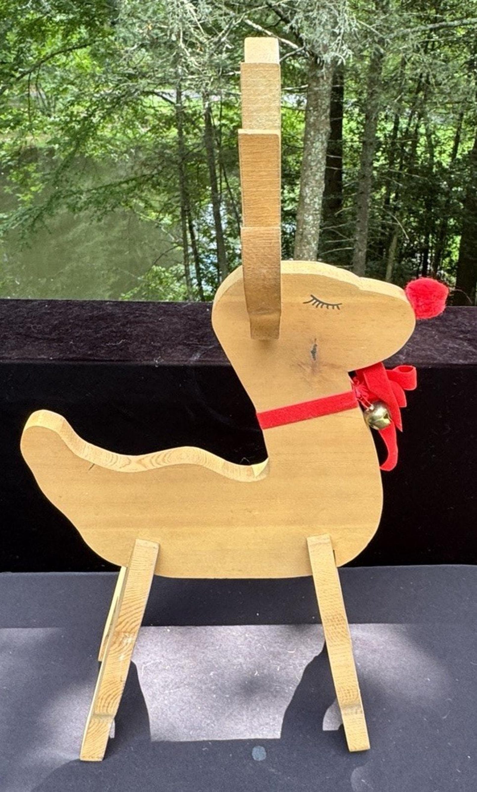 Vintage Rudolph Reindeer Christmas Decoration 24” Painted Wood Slot ...
