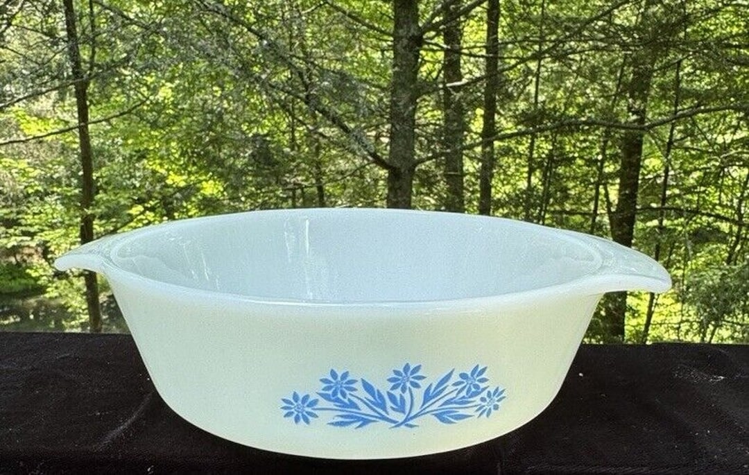 Vintage Anchor Hocking Fire King Blue Corn Flower Milk Glass 9” Serving ...