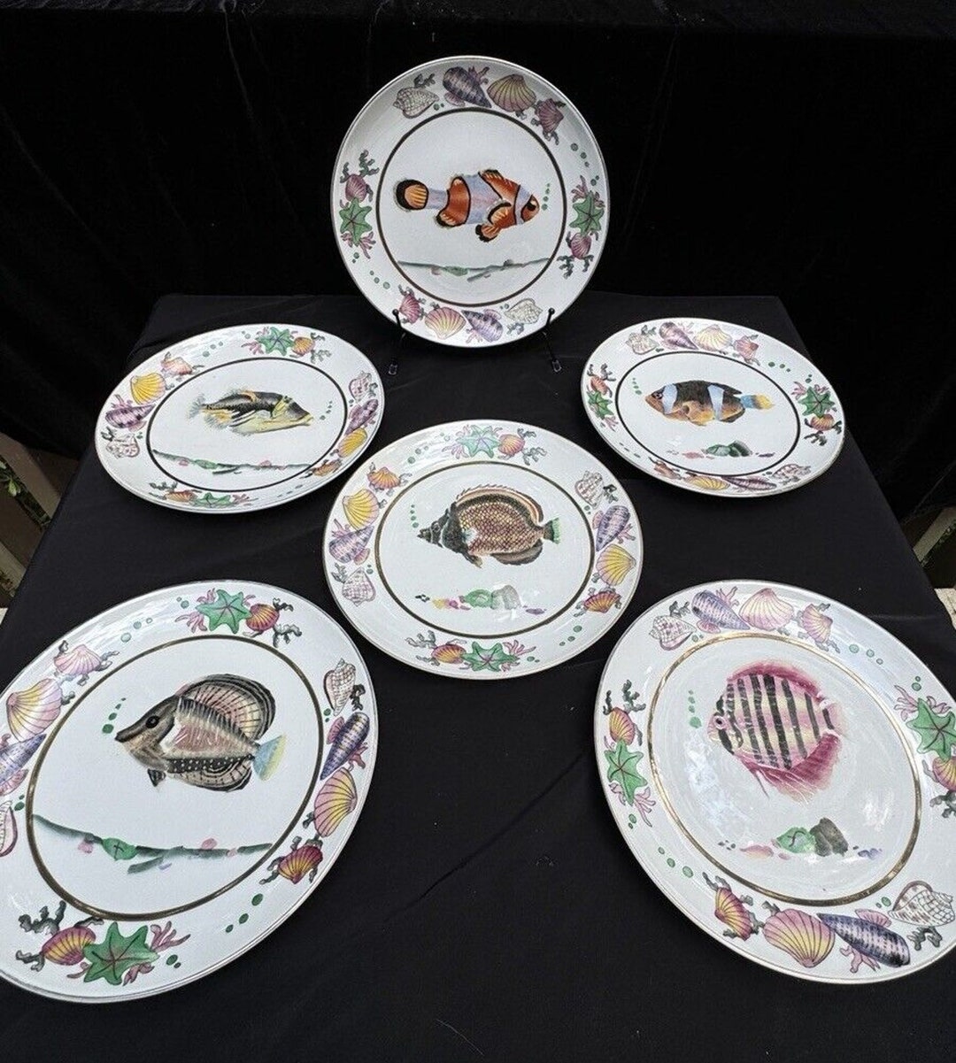 6 Gorgeous Oriental Accent Circle Decorative Tropical Fish Nautical ...