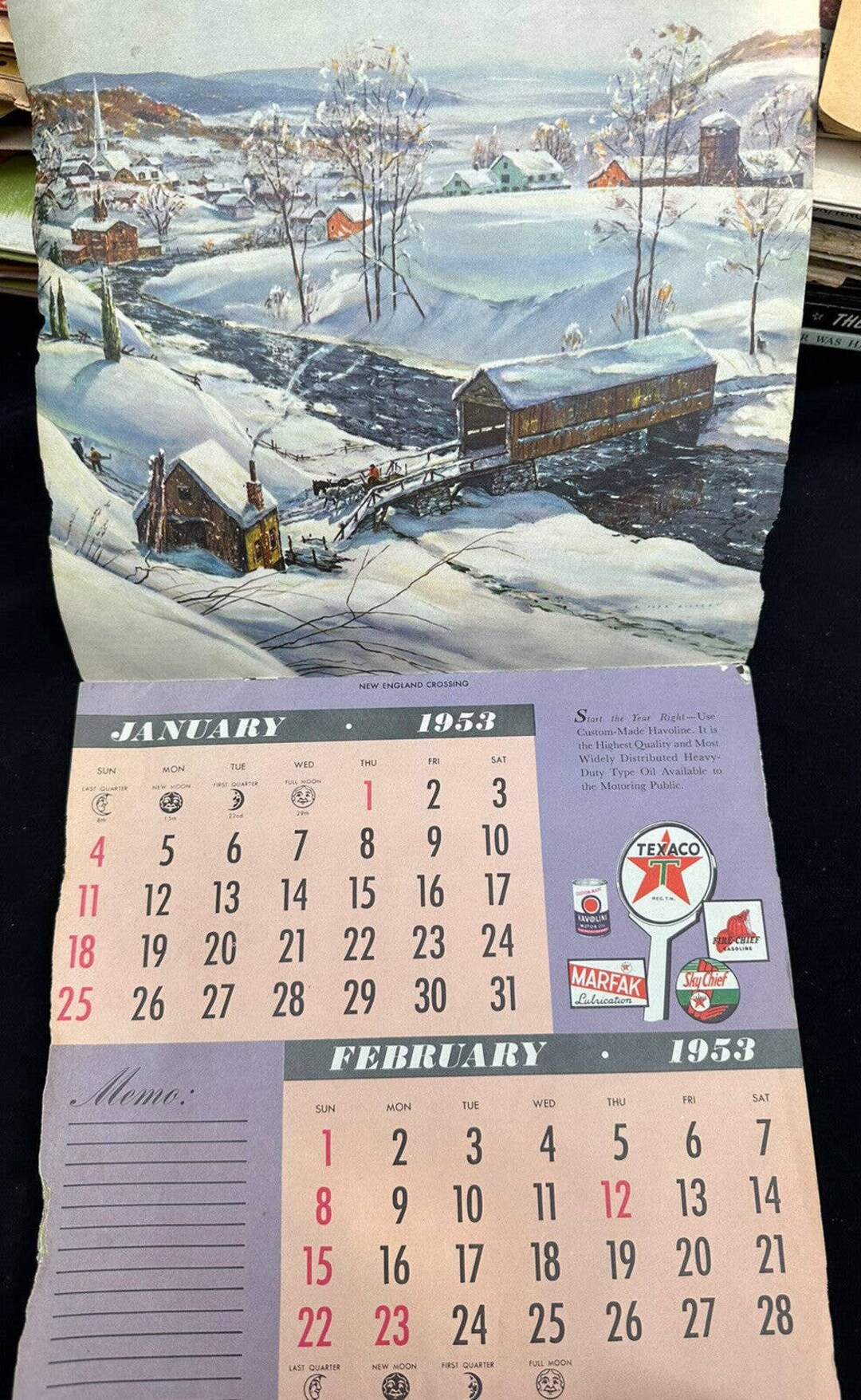 Original TEXACO Gas & Oil Company Calendar 1953 Fire-chief Gasoline - Etsy