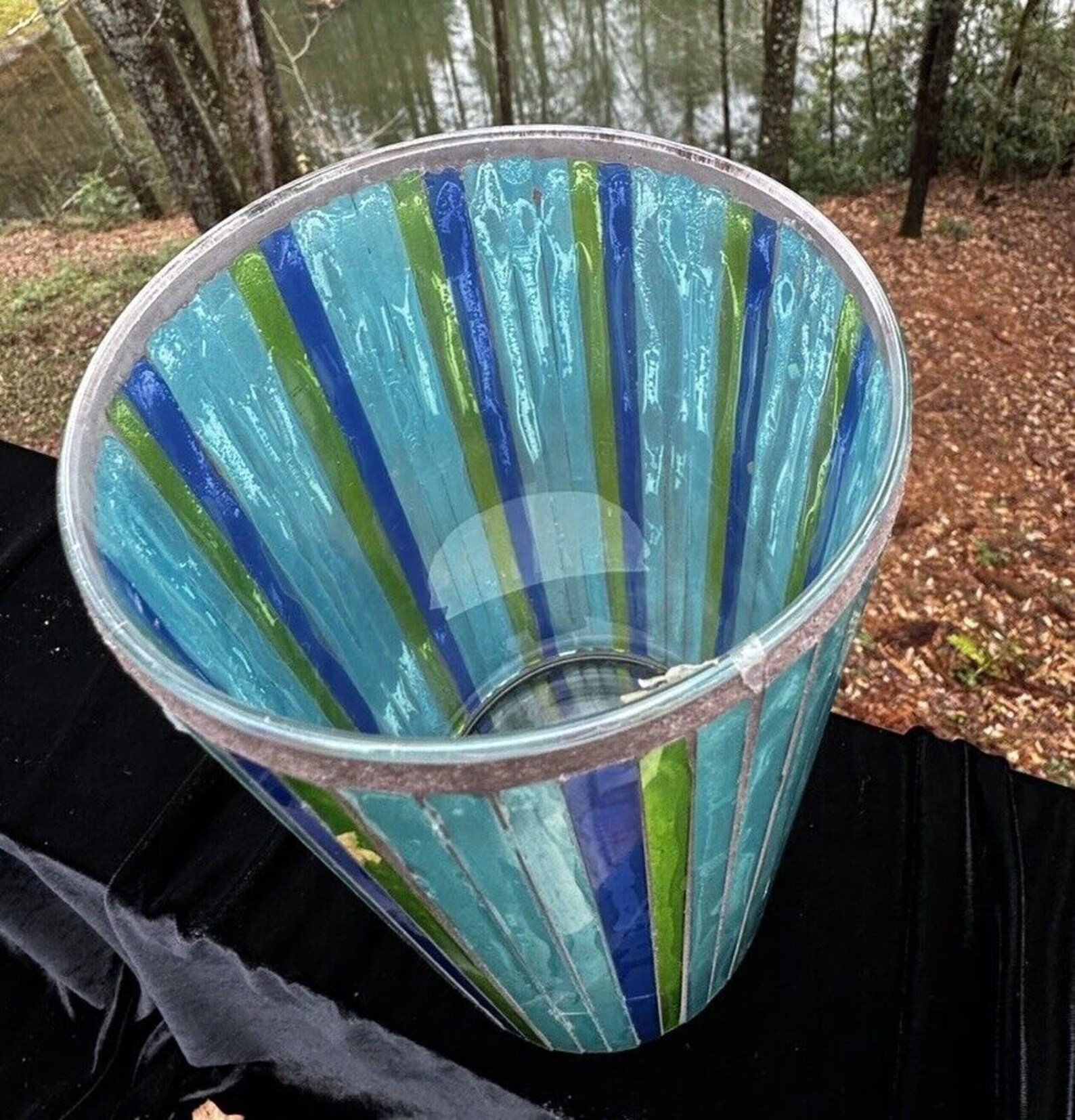 Pier 1 Mosaic Stained Glass 10” Candle Holder Ocean Coastal Colors ...