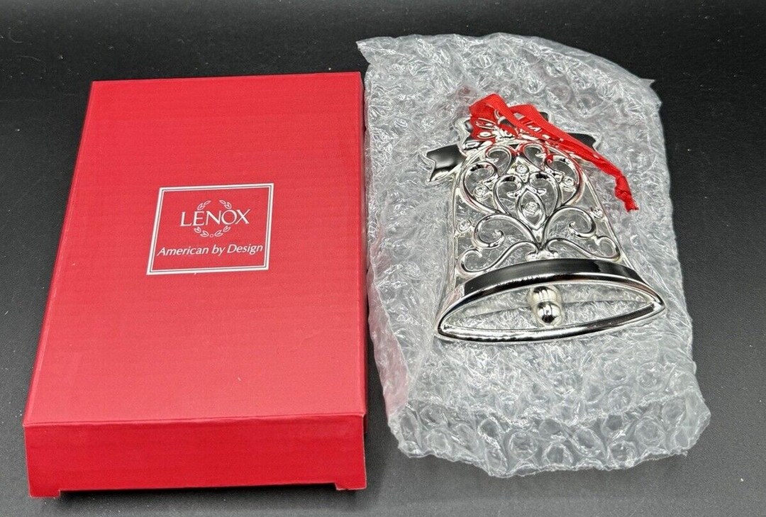 Lenox Sparkle and Scroll Silverplate Clear Crystal Ornament Bells New ...
