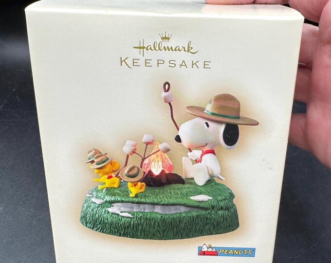 Rare Snoopy Peanuts Hallmark Ornament Beagle Scouts Campfire Woodstock ...