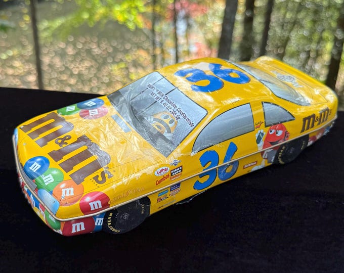 1999 Mm's Nascar #36 Ernie Irvan Race Car Yellow Tin Candy Dish M&ms ...