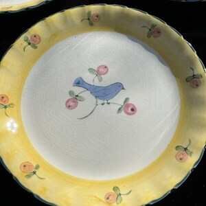 6 Normandy by Mann Salad Plates Hand Painted 1987 Yellow Blue Bird 8 ...