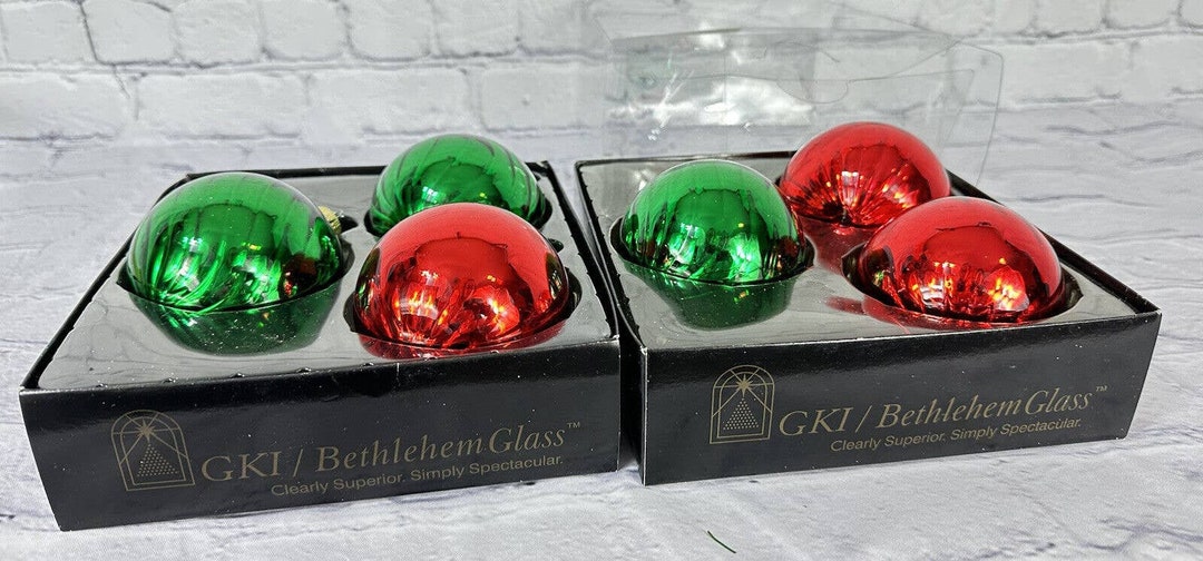 6 Stunning GKI Bethlehem Glass Christmas Tree Ornaments Red & Green ...