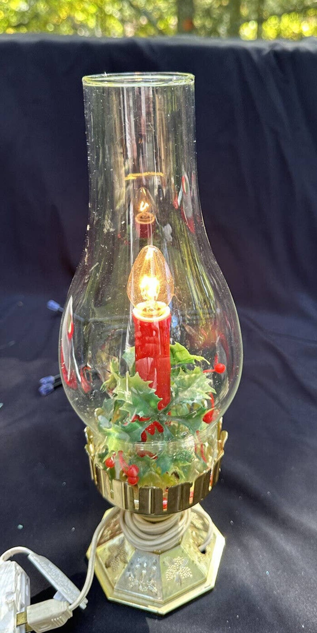 Vintage Christmas Hurricane Electric Candle Lamp Flickering Flame ...