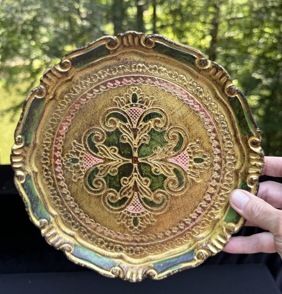 Stunning Aram Italian Hand Carved Hand Painted Wood Plate Florence 9.5 ...