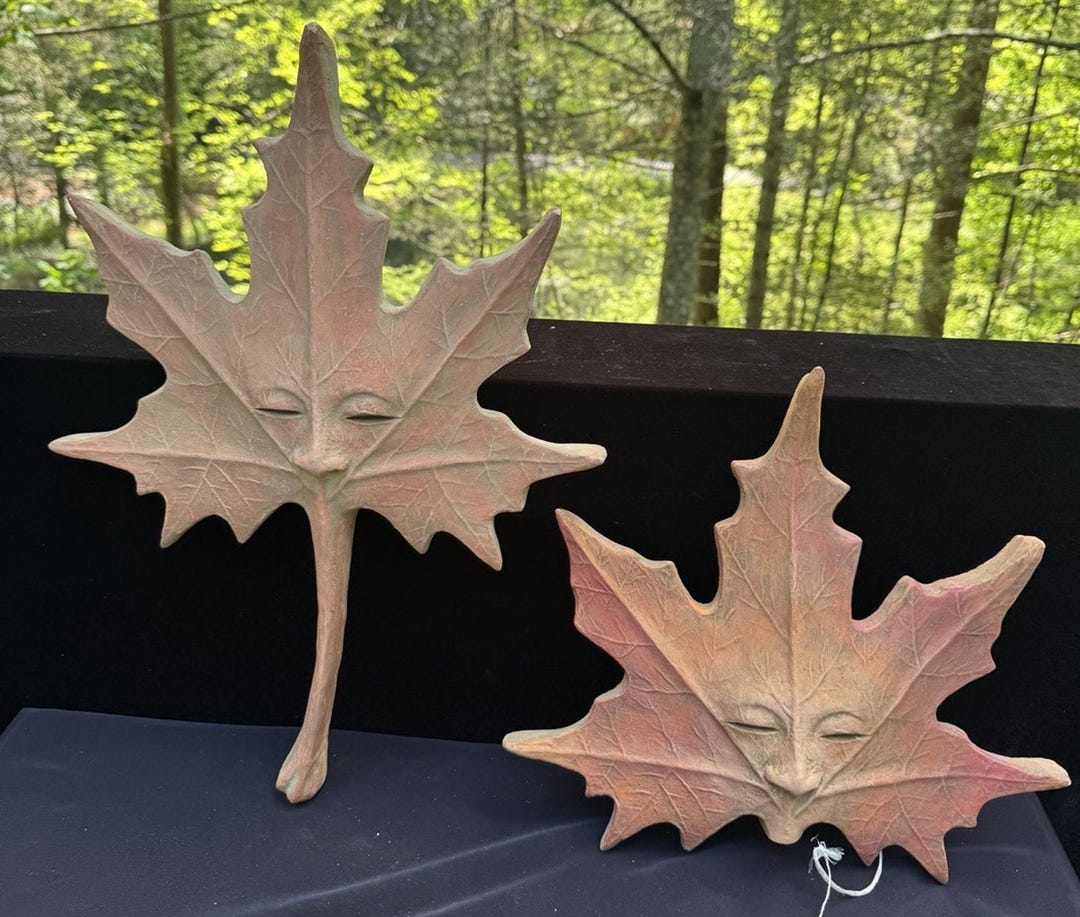 2 Huge Vtg Oak Leaf Man Face Wall Hangings Fall Decor Indoor Outdoor ...