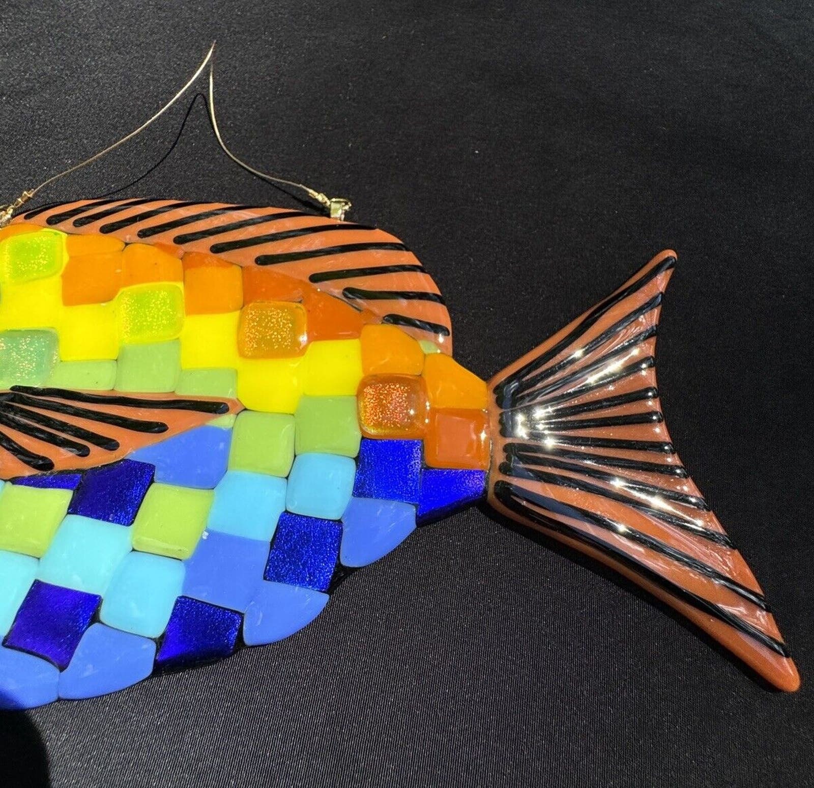 Colorful Floating Fish Fused Art Glass Handmade Plaque Signed! -A53 2 ...