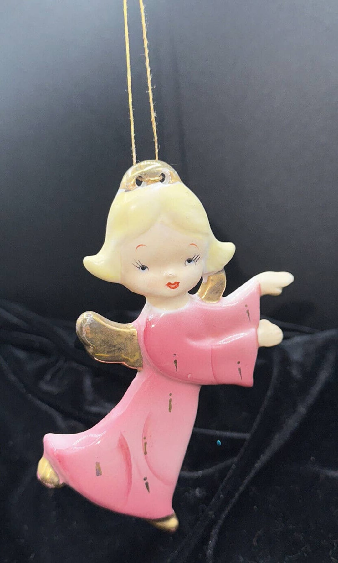 Stunning Vintage Japan Ceramic Angel Christmas Ornament 4 1/2” Kitschy ...