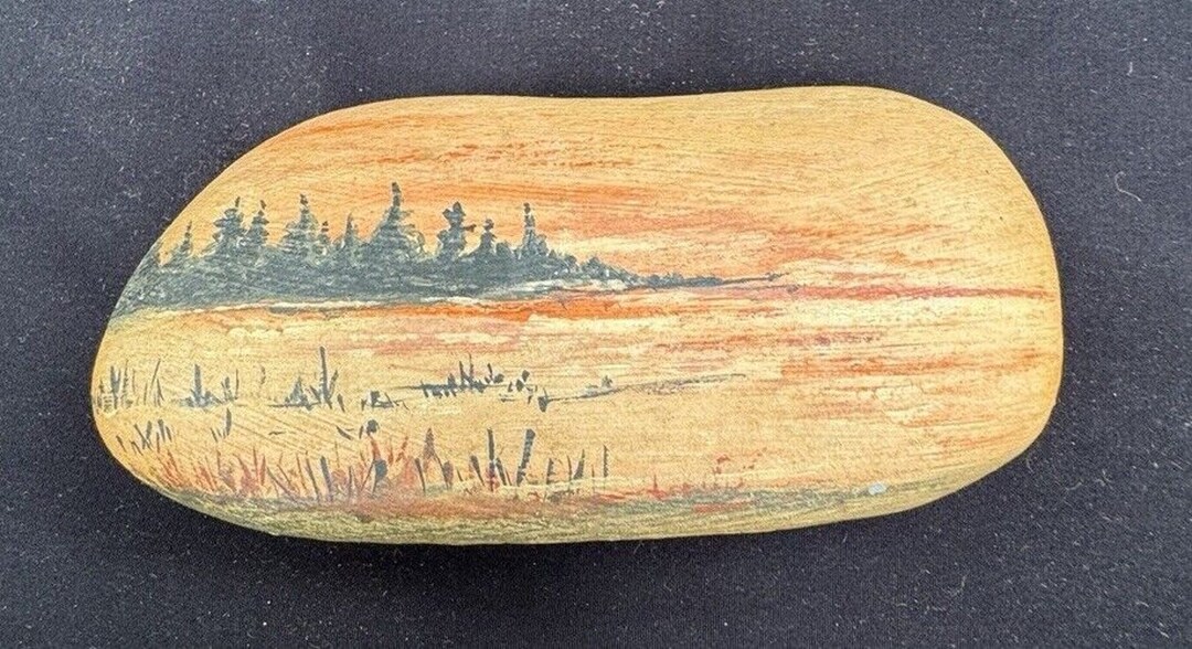 Rock Art Painting Stone Hand Painted Sunset Brevard NC Pisgah Forest ...