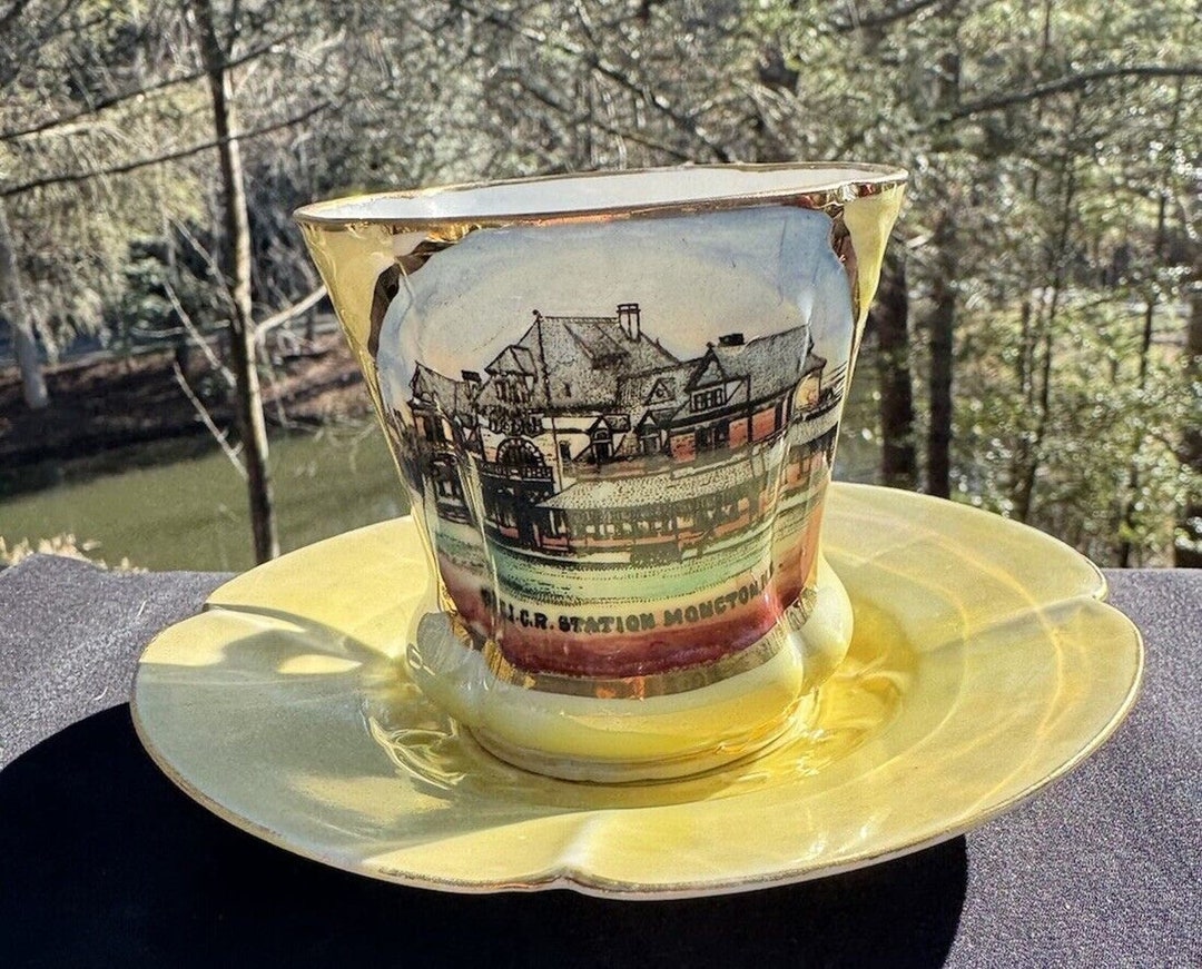 Rare Antique Souvenir Cup & Saucer Moncton Station New Brunswick ...