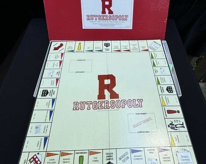 1992 RUTGERSOPOLY MONOPOLY Game Rutgers Collegiate Late Sky Scarlet ...
