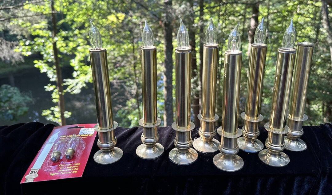 8 Vintage Heavy Brass Welcome Battery Operated Candlestick Lights S34 ...