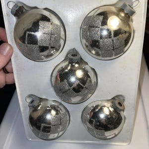 Vintage 1960's Mercury Micah Glass Christmas Ornaments Silver Pyramid ...
