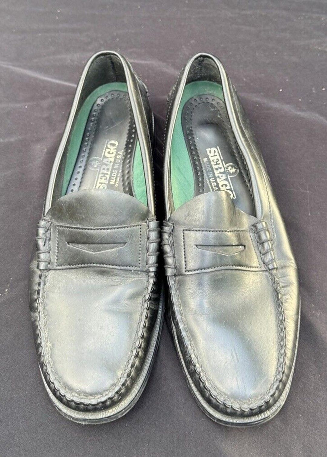 Vintage Sebago Mens Classic Loafer Black Leather Penny Loafers Size 11 ...