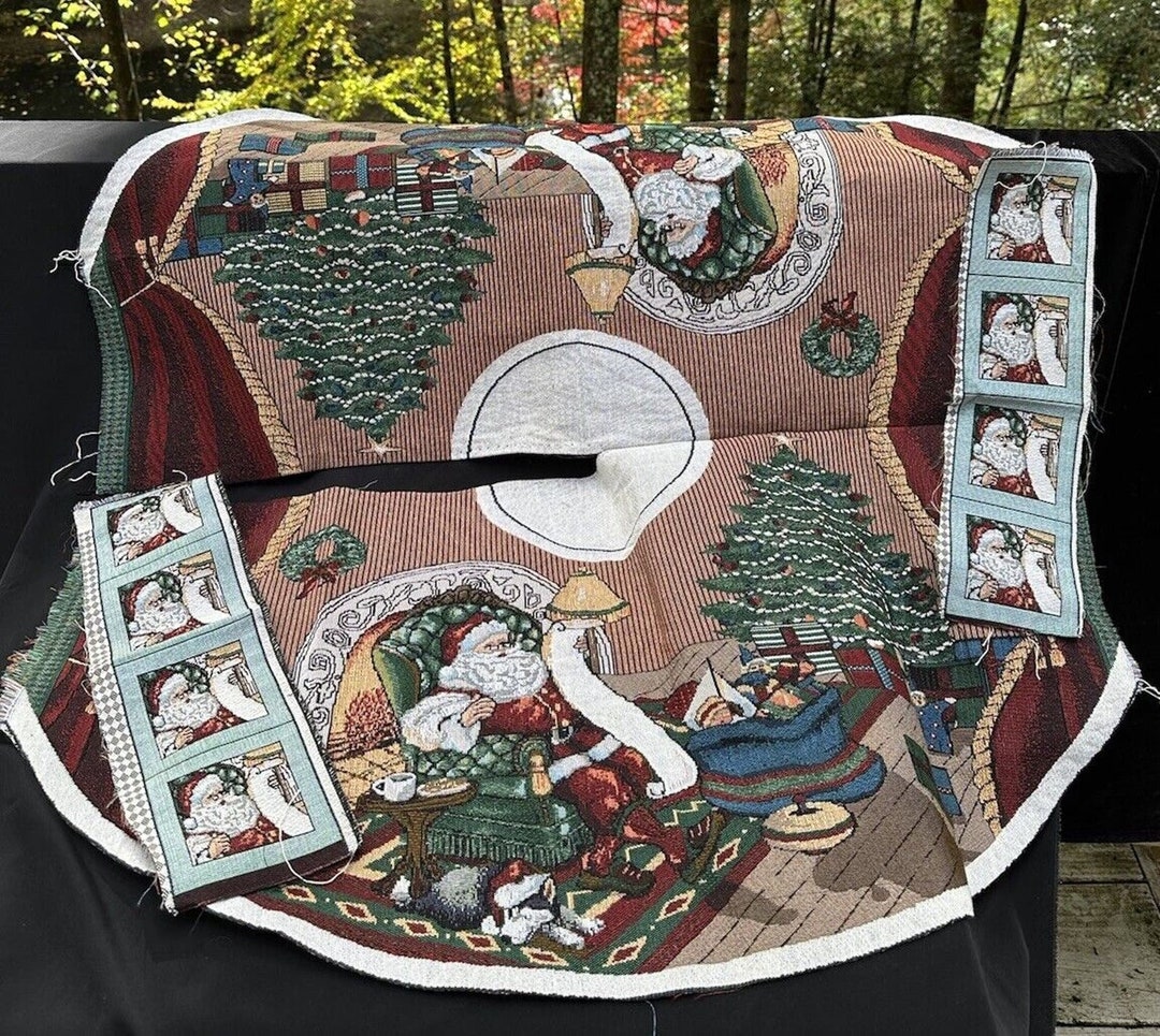 Vintage Unfinished Tapestry Christmas Tree Skirt & 2 Matching Wall ...