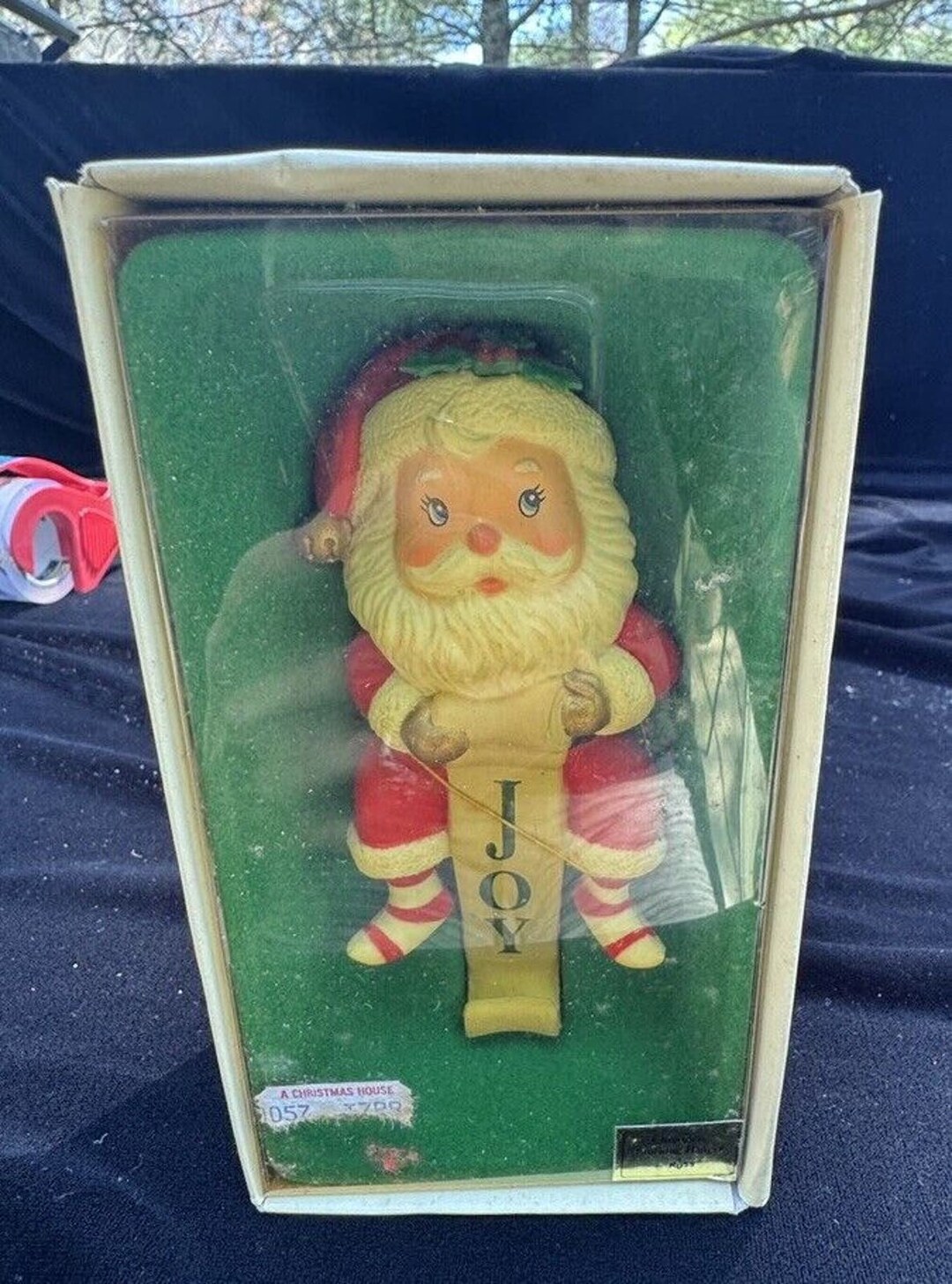Vtg Russ Resin Santa Claus Joy Christmas Stocking Hanger Holly ...