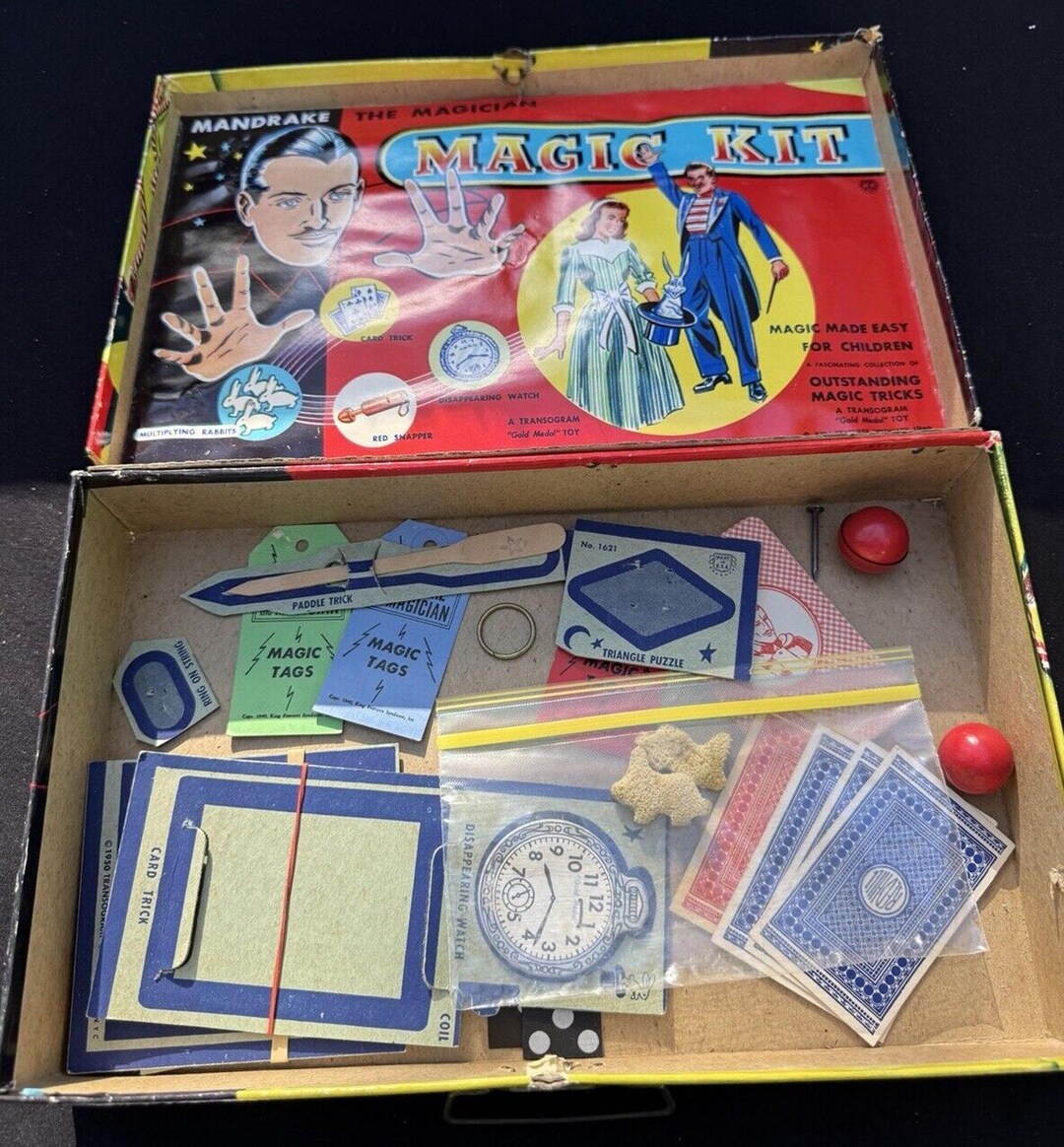 Rare 1949 Mandrake the Magician Magic Kit Set Original Box & Tricks ...