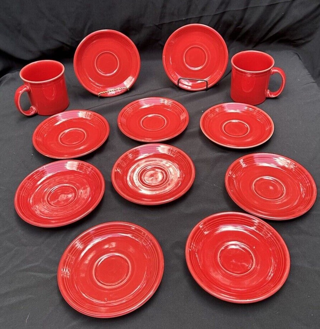 Homer Laughlin Fiesta Fiestaware Scarlet Red 10 Saucers 2 Mugs ...