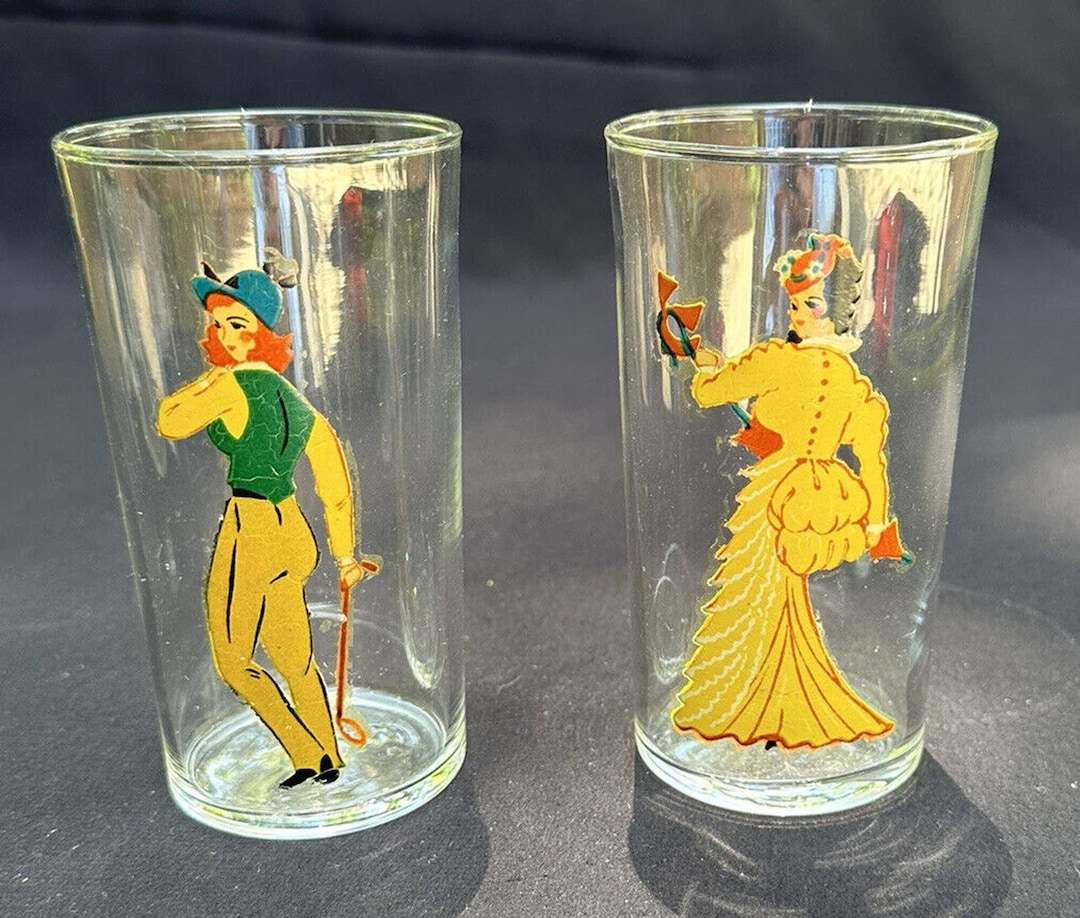 Vintage 1940's Peek-a-boo Pinup Girl Drinking Glasses set - Etsy