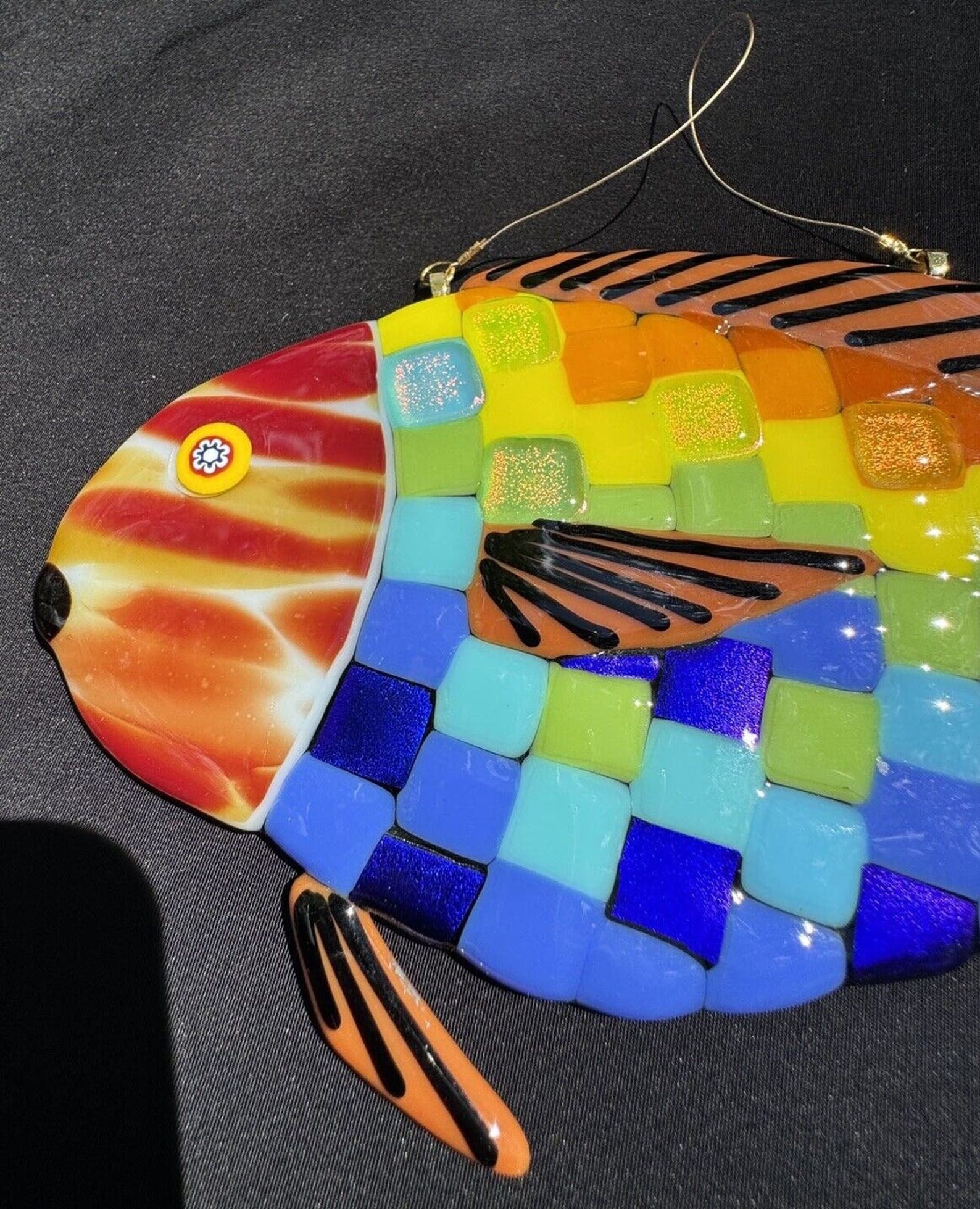 Colorful Floating Fish Fused Art Glass Handmade Plaque Signed! -A53 2 ...