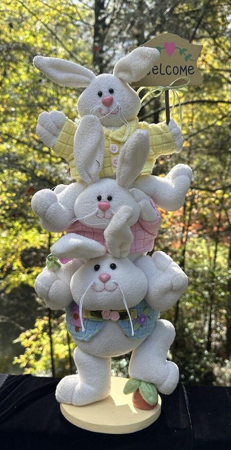 Easter or Spring 20 WELCOME Door Wall Decor Stacking Piggy Back Bunnies ...