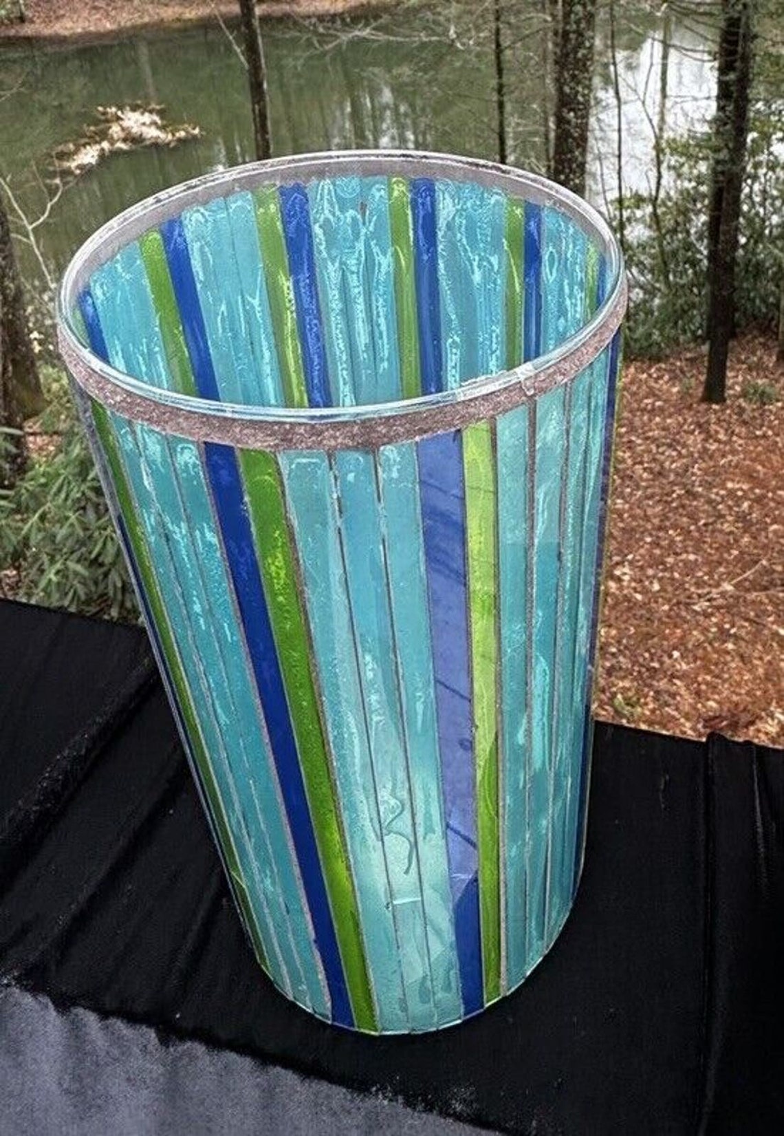 Pier 1 Mosaic Stained Glass 10” Candle Holder Ocean Coastal Colors ...