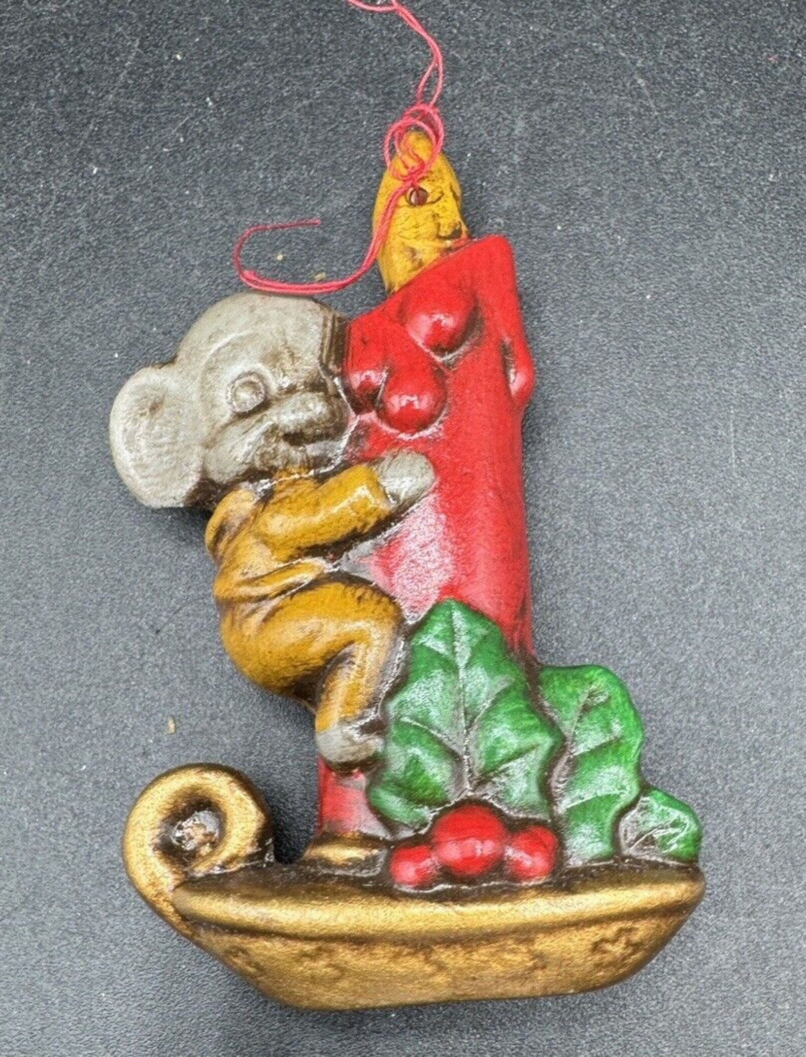 Mouse on Candle Hand Made/painted Ceramic Christmas Ornament Figurine ...