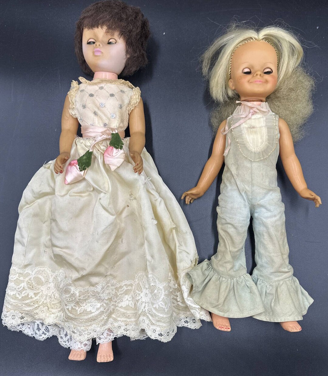 2 Vintage 1970 Ideal Baby Crissy Doll grows Hair & Bride Doll Needs TLC ...
