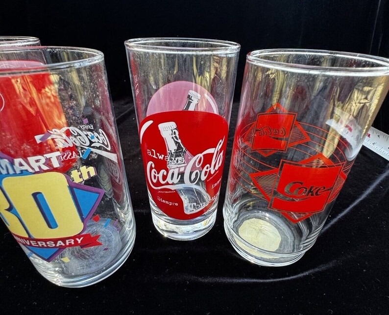 Set of 4 Coca Cola Colored Coca Cola Glasses Variety Different 6.25 ...